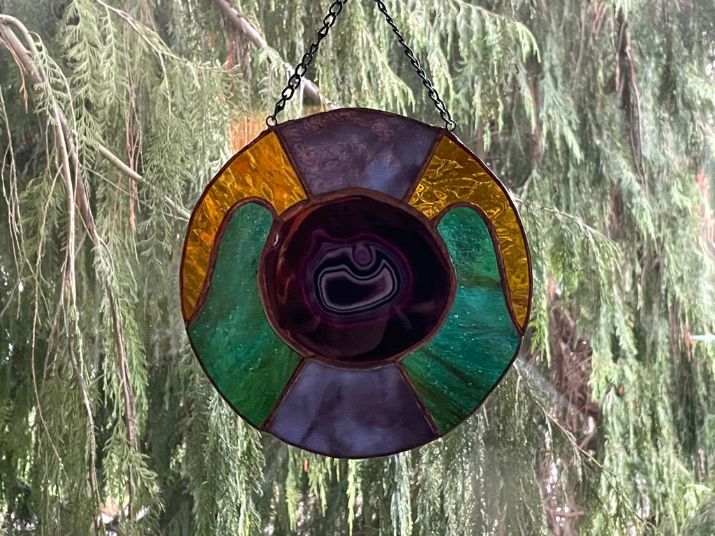 Large Round Stained Glass Brown Agate Sun Catcher – Tundrafox Designs